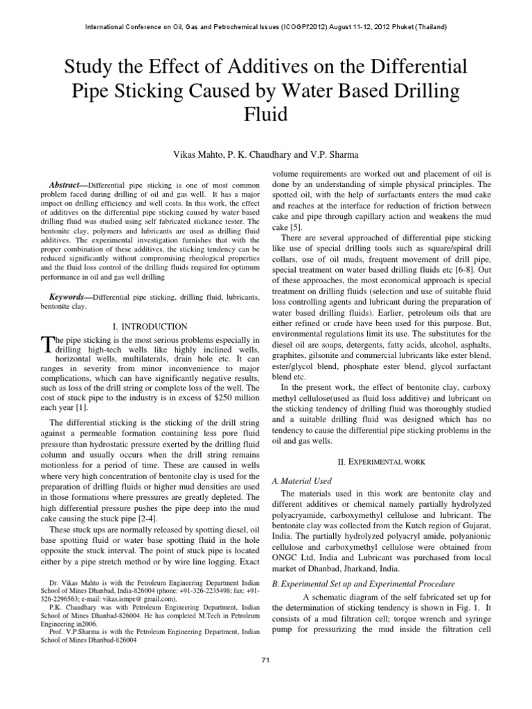 Study The Effect of Additives On The Differential Pipe Sticking Caused ...
