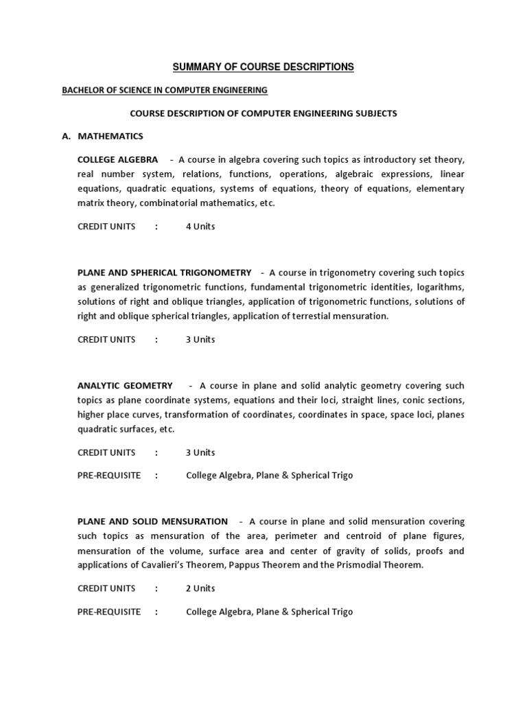 CoE Course Description | PDF | Network Analysis (Electrical Circuits ...