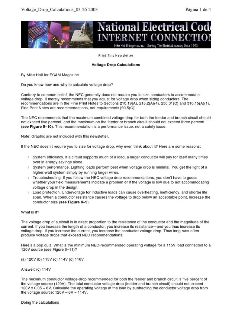 Voltage Drop Calculations | PDF | Electrical Resistance And Conductance ...