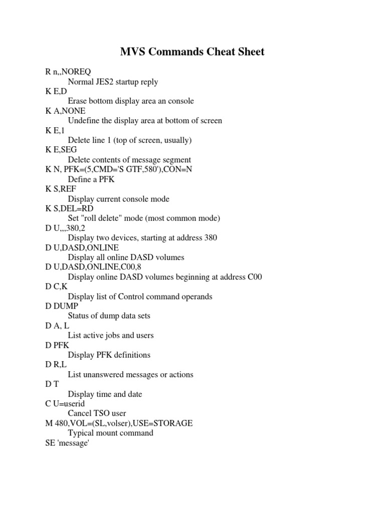 MVS Commands Cheat Sheet