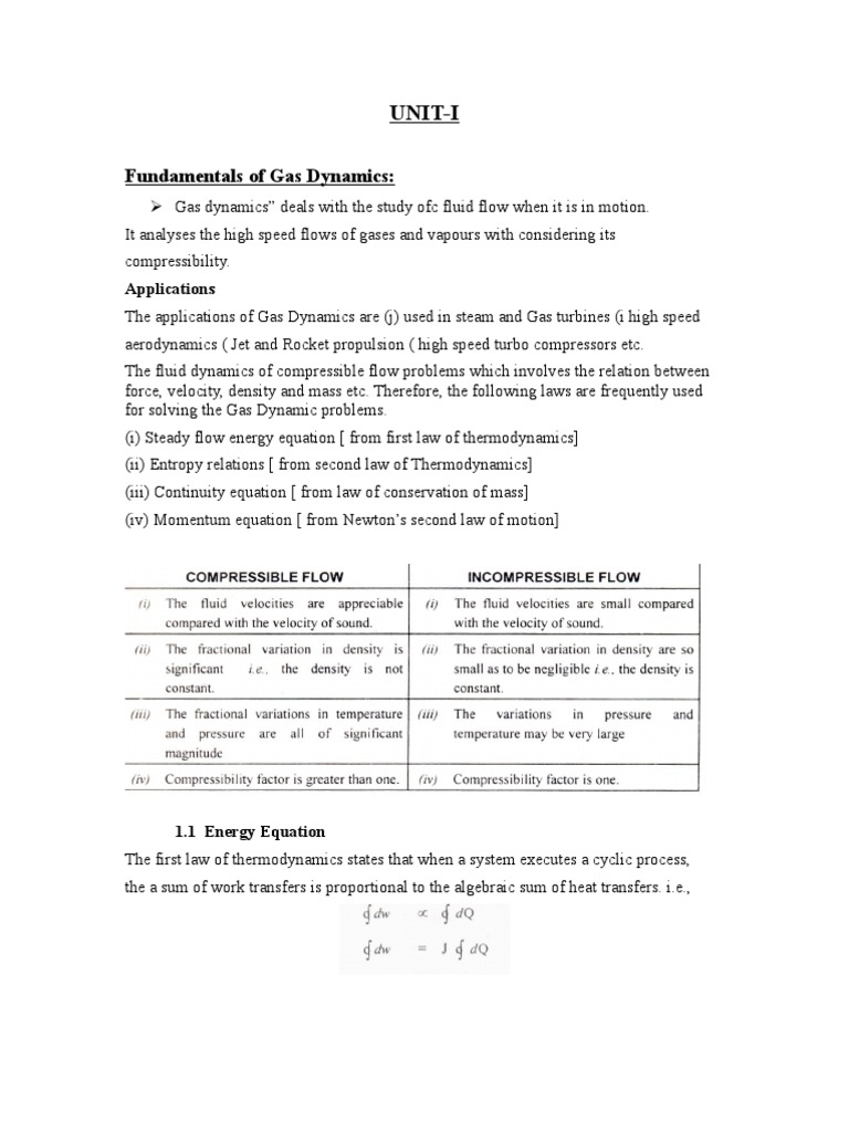 Unit-I: Fundamentals of Gas Dynamics | PDF | Fluid Dynamics | Compressible Flow