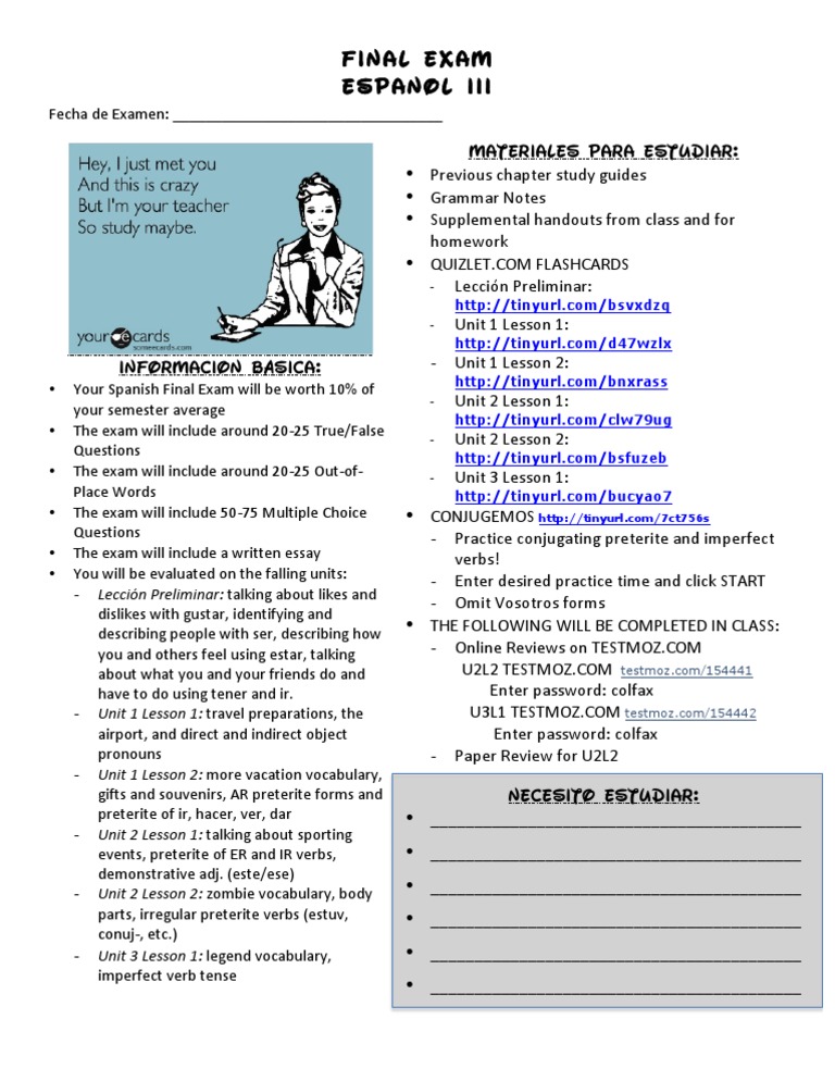 Spanish III Final Exam Overview | PDF | Rules | Linguistic Morphology