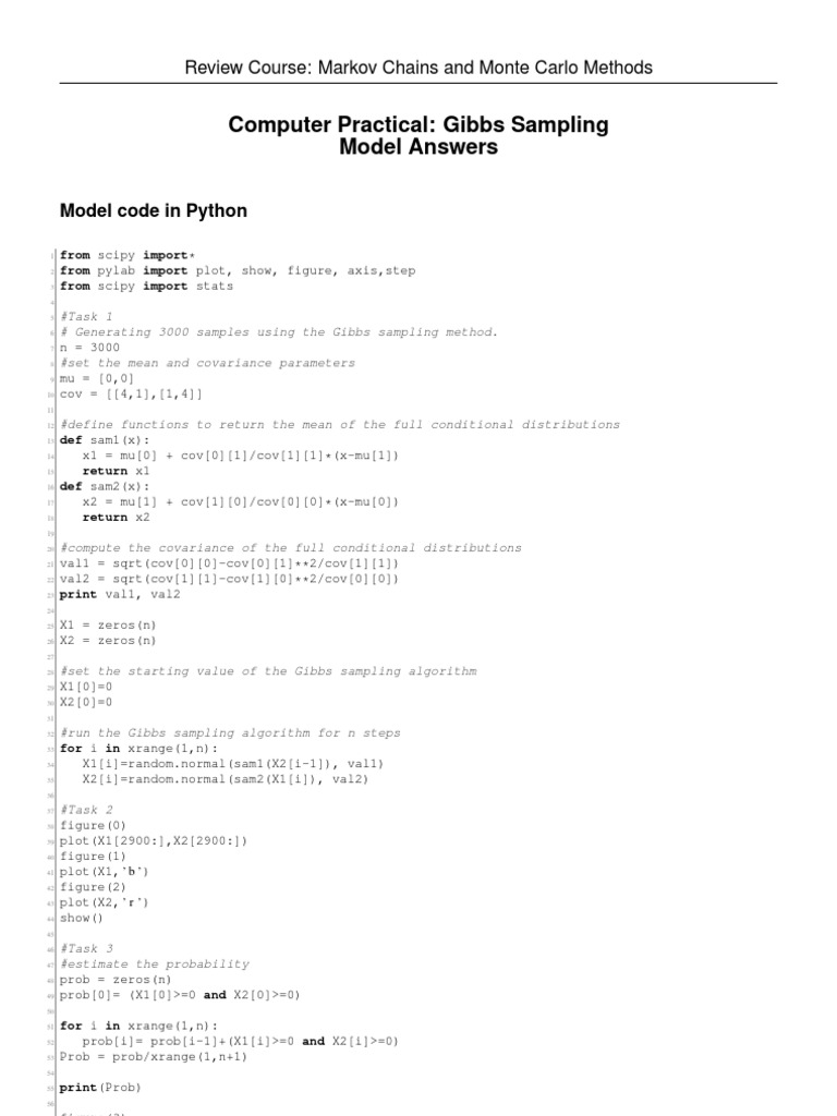 Computer Practical: Gibbs Sampling Model Answers: Model Code in Python | PDF | Mathematical ...