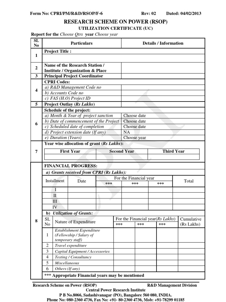Research Scheme On Power (Rsop) : A) R&D Management Code No B) Accounts ...
