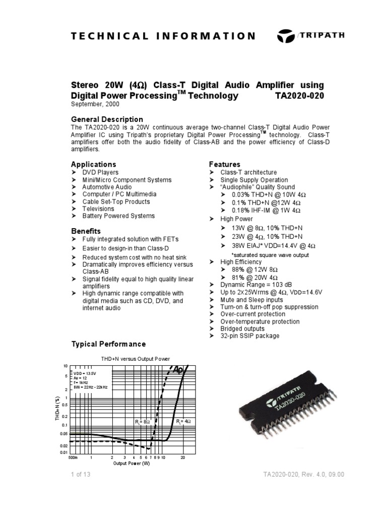Technical Information: Stereo 20W (4 Digital Power Processing Technology TA2020-020 | PDF ...