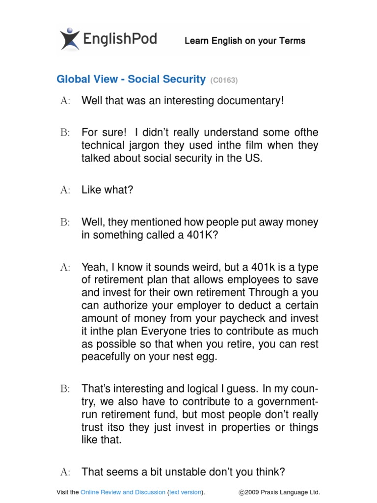 English POD Lesson Sample | PDF | Pension | 401(K)