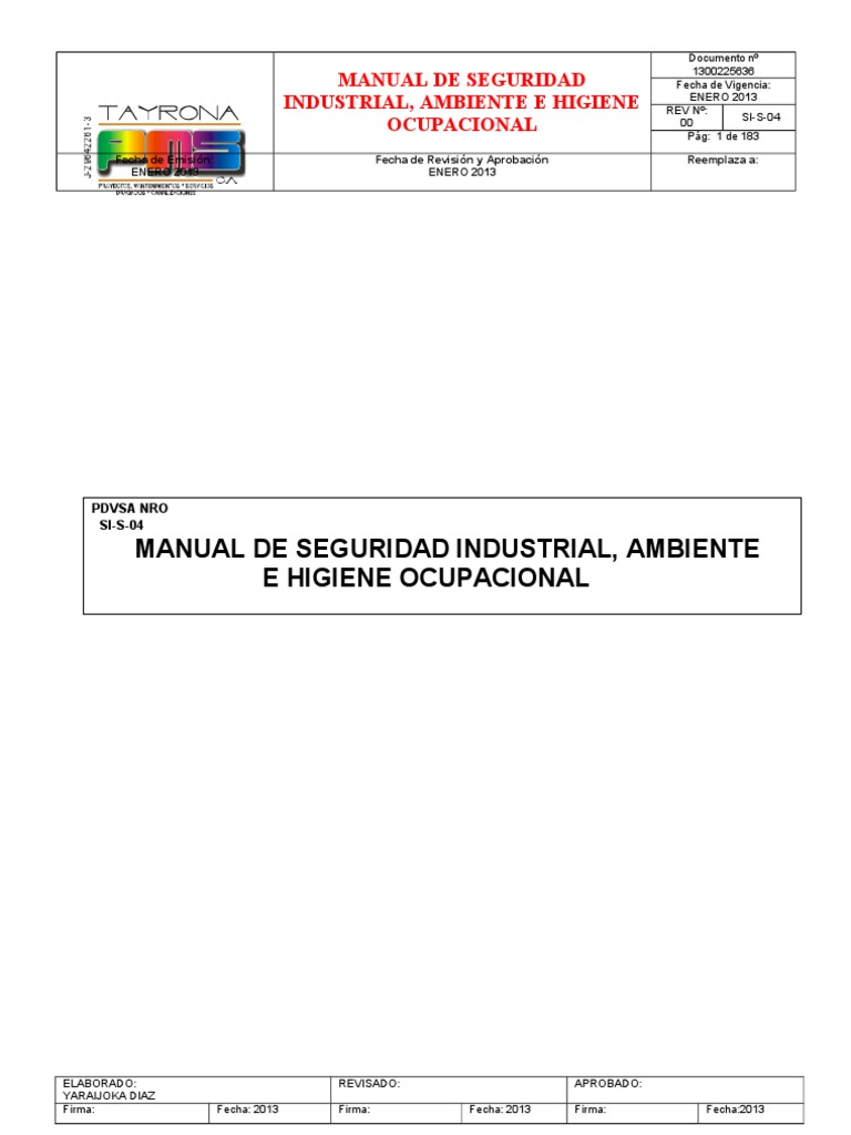 Manual de Seguridad Industrial, Ambiente e Higiene Ocupacional Tayrona..... | PDF | Derecho ...