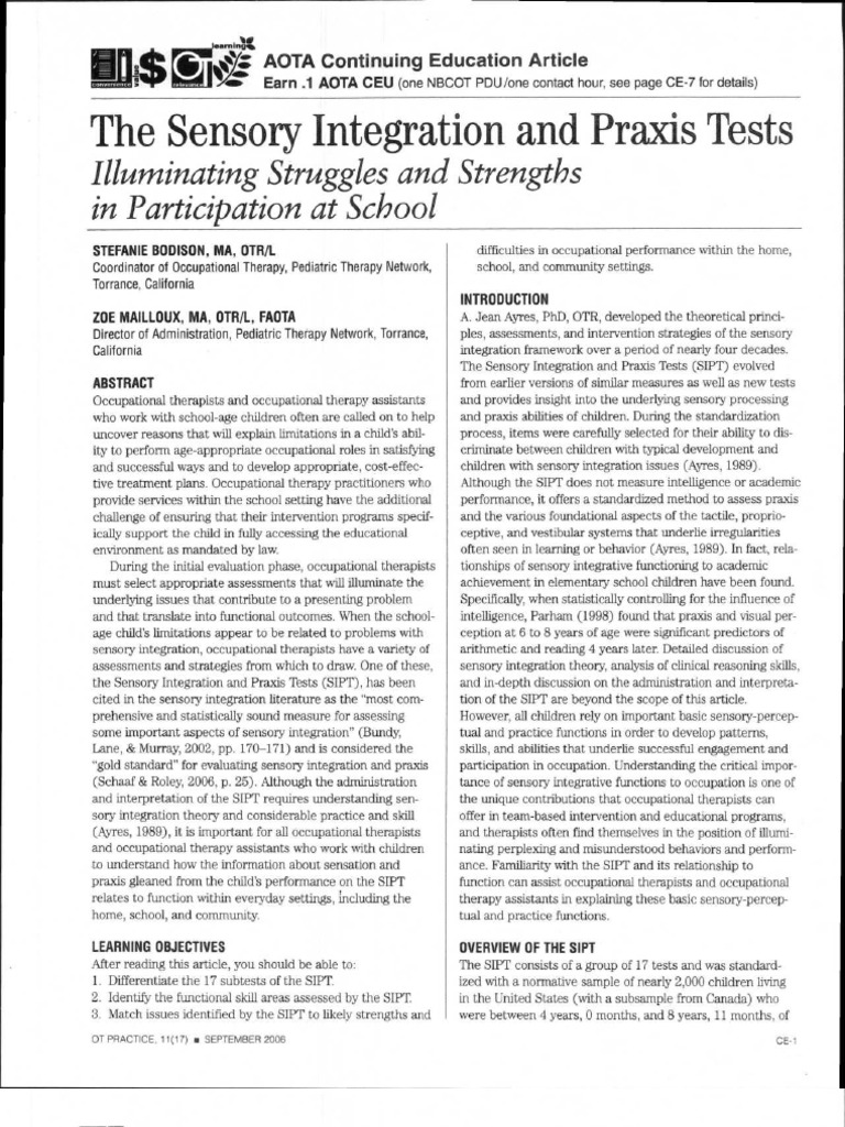 The Sensory Integration and Praxis Tests: Illuminating Struggles and ...