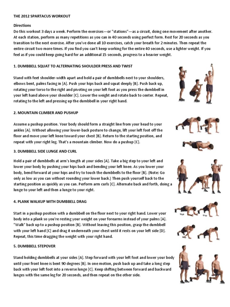 Spartacus Workout Printable