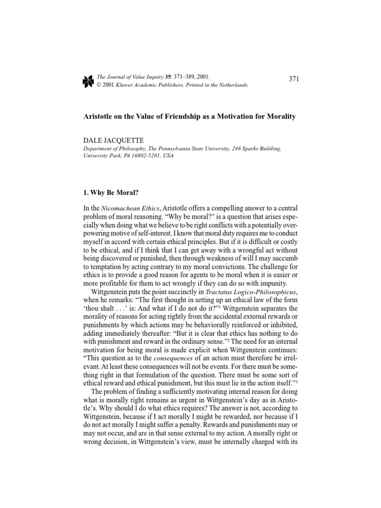 Aristotle On The Value of Friendship As A Motivation For Morality | PDF ...