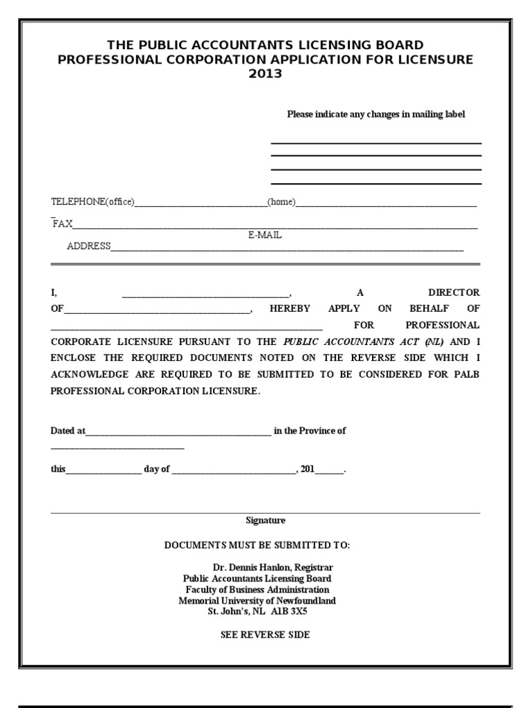 PALB Professional Corporation Application | PDF