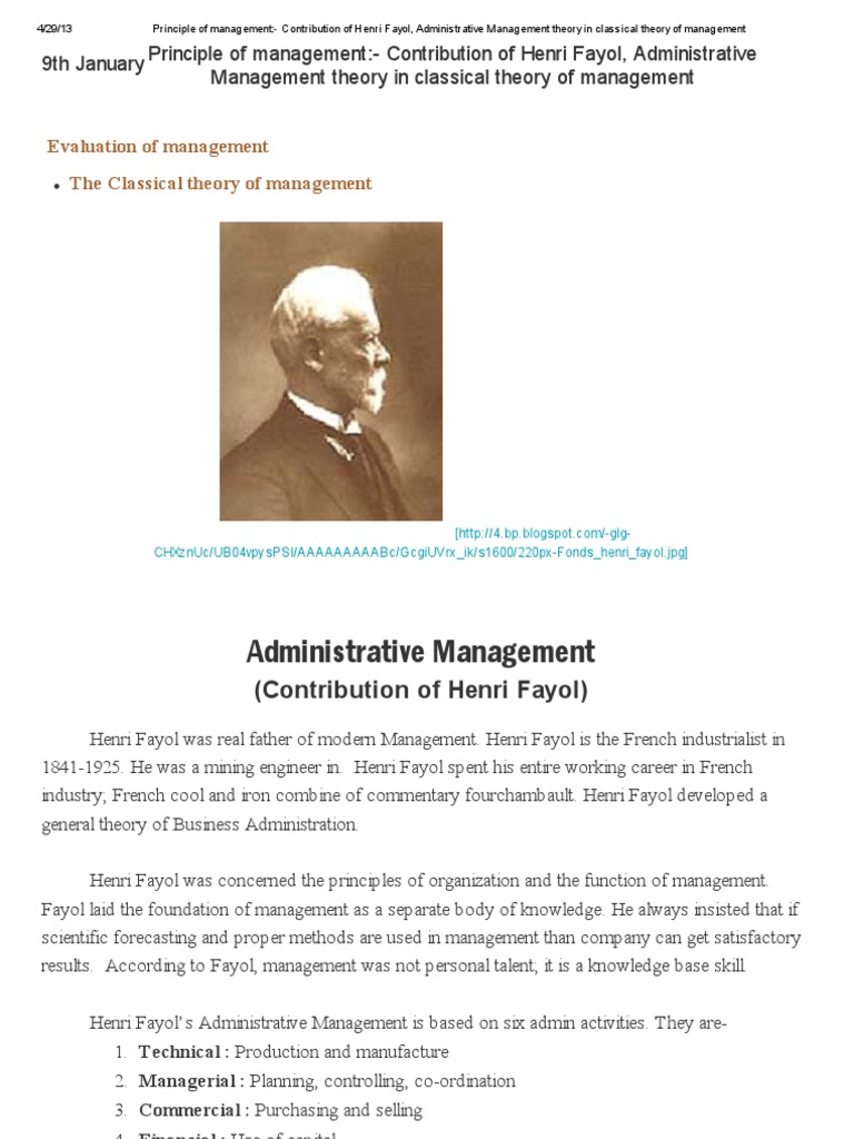 Principle of Management - Contribution of Henri Fayol, Administrative ...