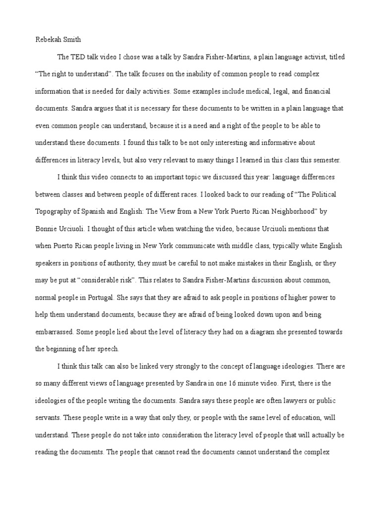 Ted Talk Analysis Paper | Plain Language | Literacy | Free 30-day Trial ...