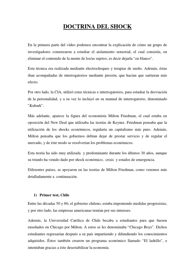 Doctrina Del Shock | PDF | Augusto Pinochet | Margaret Thatcher