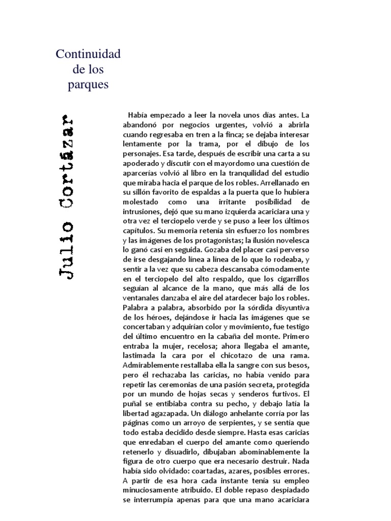 Continuidad de Los Parques. Julio Cortázar. | PDF