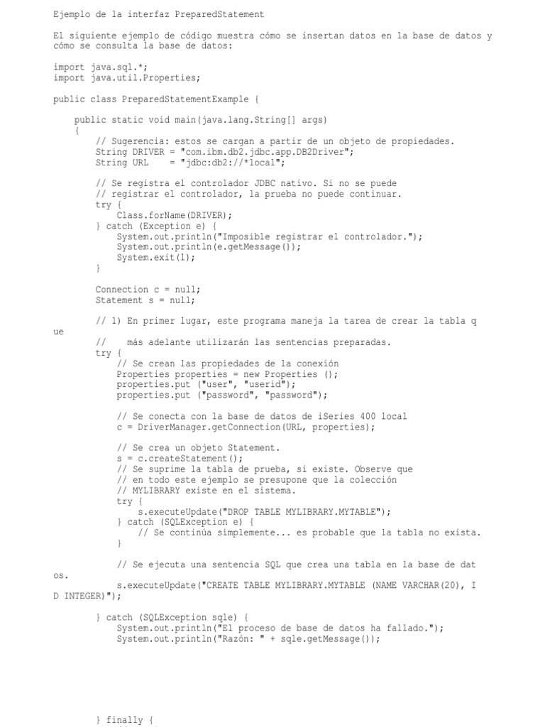 Ejemplo Java de PreparedStatement | PDF | SQL | Tabla (base de datos)