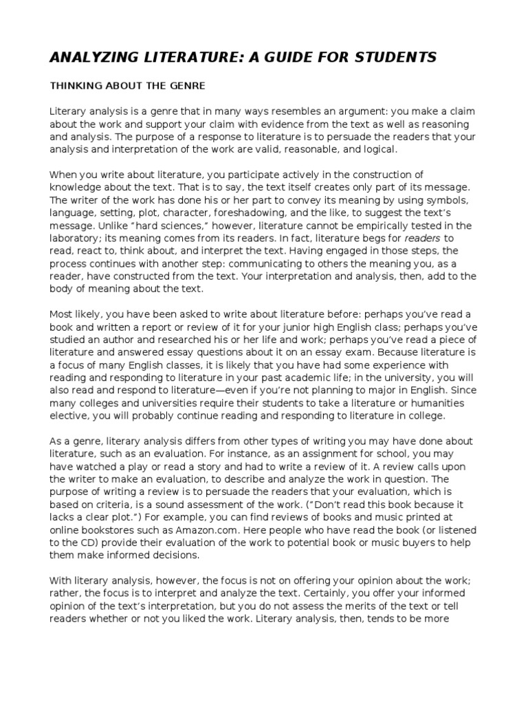 Analyzing Literature A Guide For Students | PDF | Literary Criticism ...