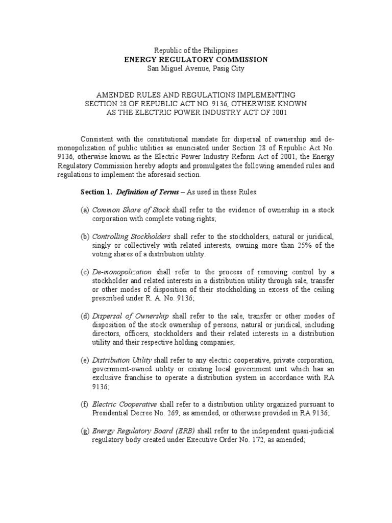 RA 9136, Sec 28 Amended Rules | Holding Company | Legal Personality