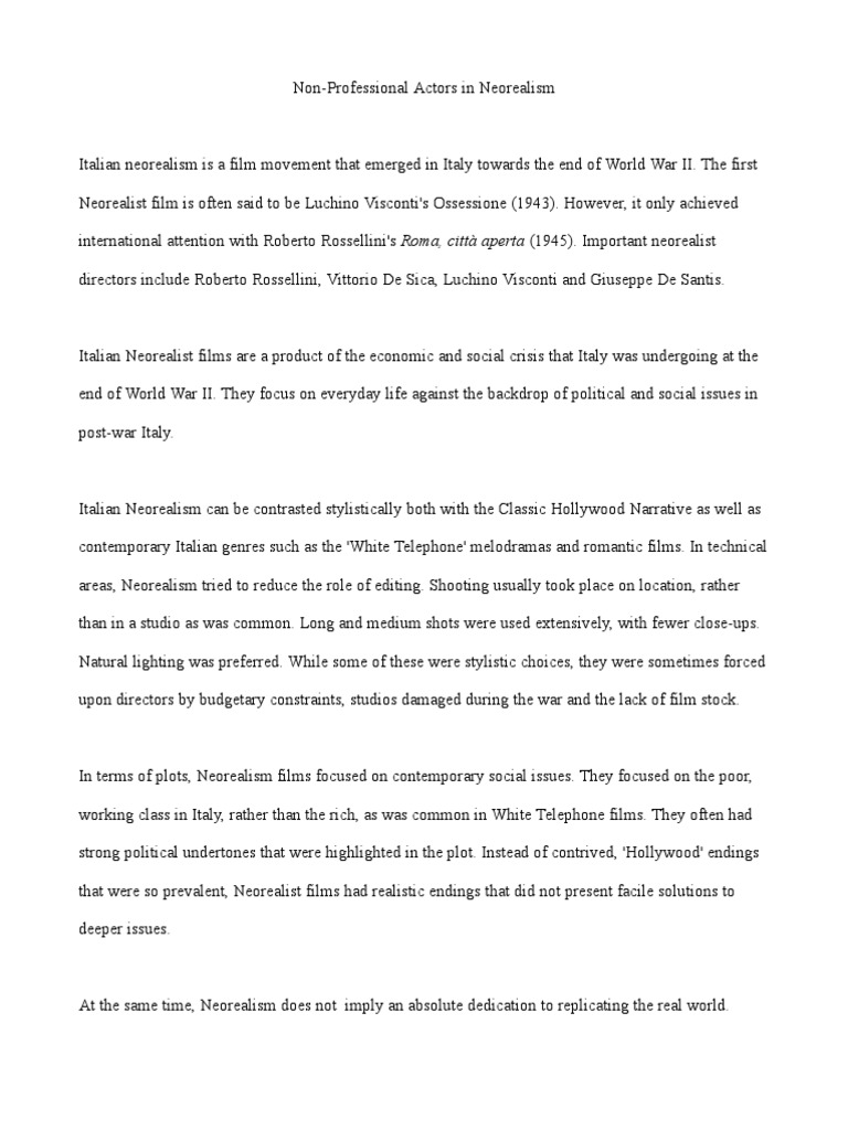 Non-Professional Actors in Neorealism | PDF