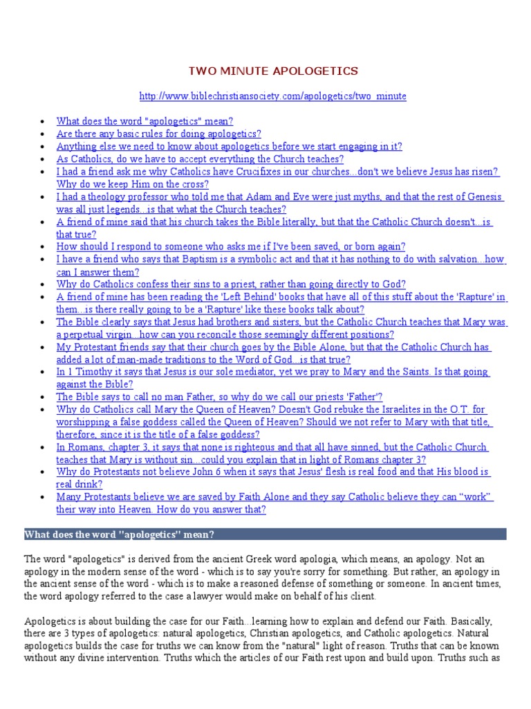 Two Minute Catholic Apologetics | PDF | Sola Fide | Baptism