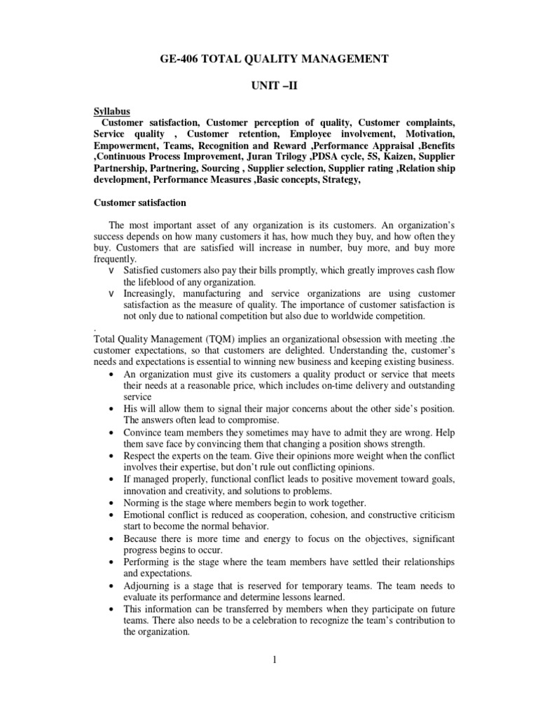 TQM Unit 2 | PDF | Performance Appraisal | Employee Retention