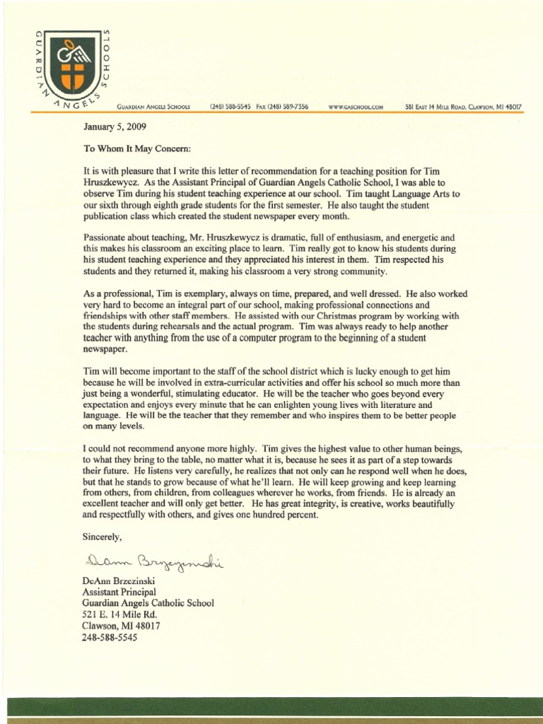 Letters of Recommendation | PDF | Teachers | Behavior Modification