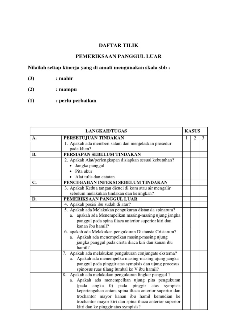 DAFTAR TILIK Pemeriksaan Panggul | PDF