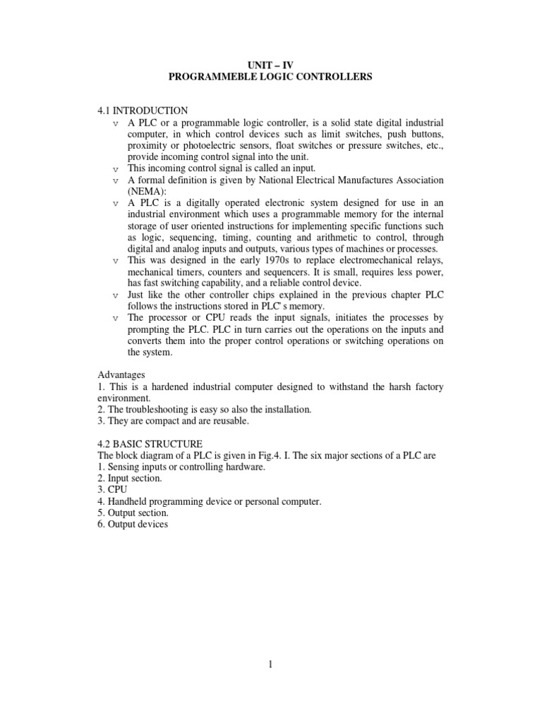 UNIT 4 Mechatronics | PDF | Programmable Logic Controller | Central Processing Unit