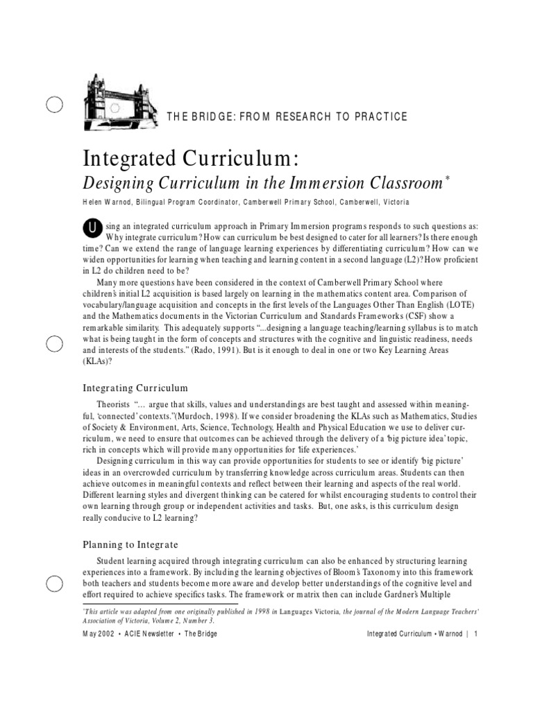 Integrated Curriculum:: Designing Curriculum in The Immersion Classroom ...