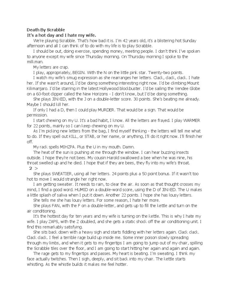 Death by Scrabble It's A Hot Day and I Hate My Wife | PDF | Mystery ...