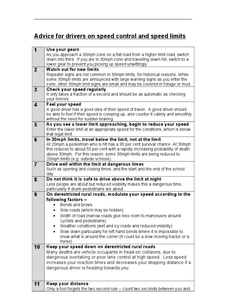 Speed Control Tips for Safe Driving | PDF