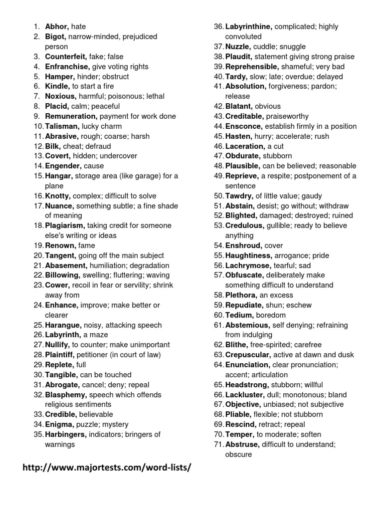 1500 Vocabulary Words | PDF
