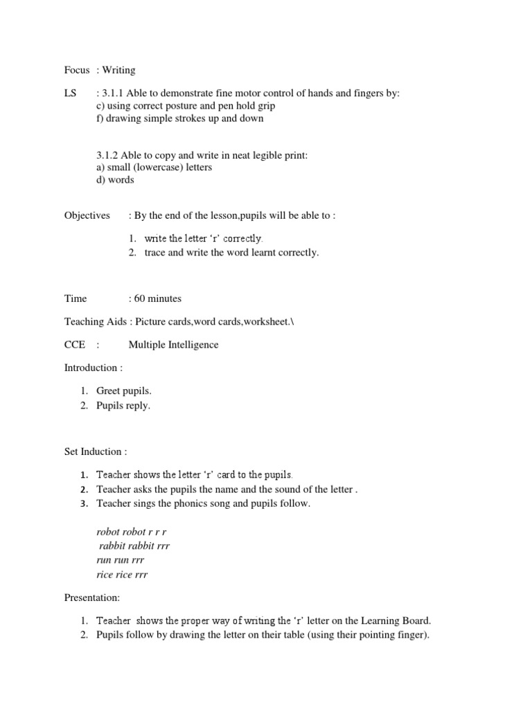 Teaching Letter 'R' Writing Skills | PDF