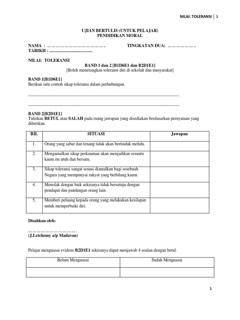 Moral Form 2 (Unit 6) | PDF