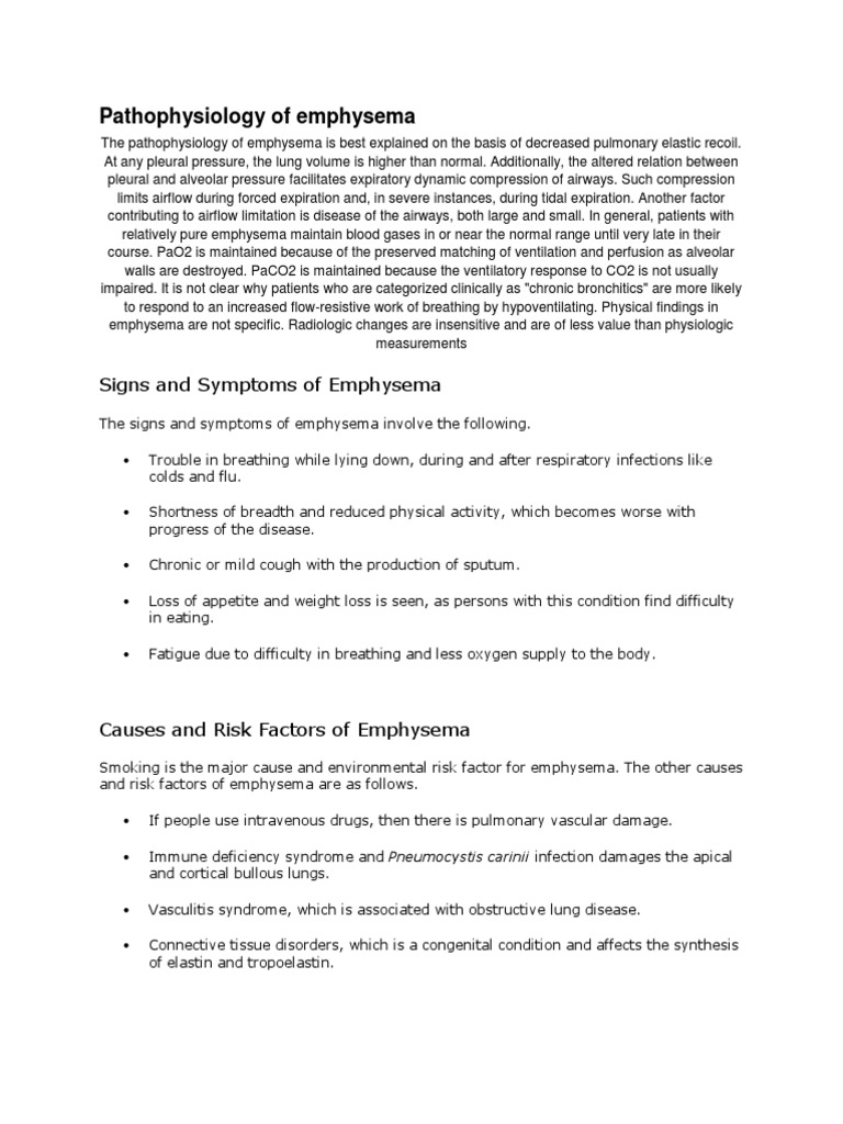 Pathophysiology of Emphysema | PDF | Chronic Obstructive Pulmonary ...