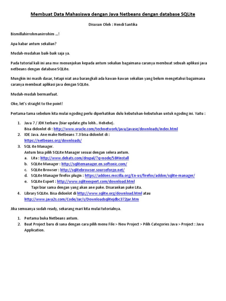Membuat Data Mahasiswa Dengan Java Netbeans Dengan Database Sqlite Pdf