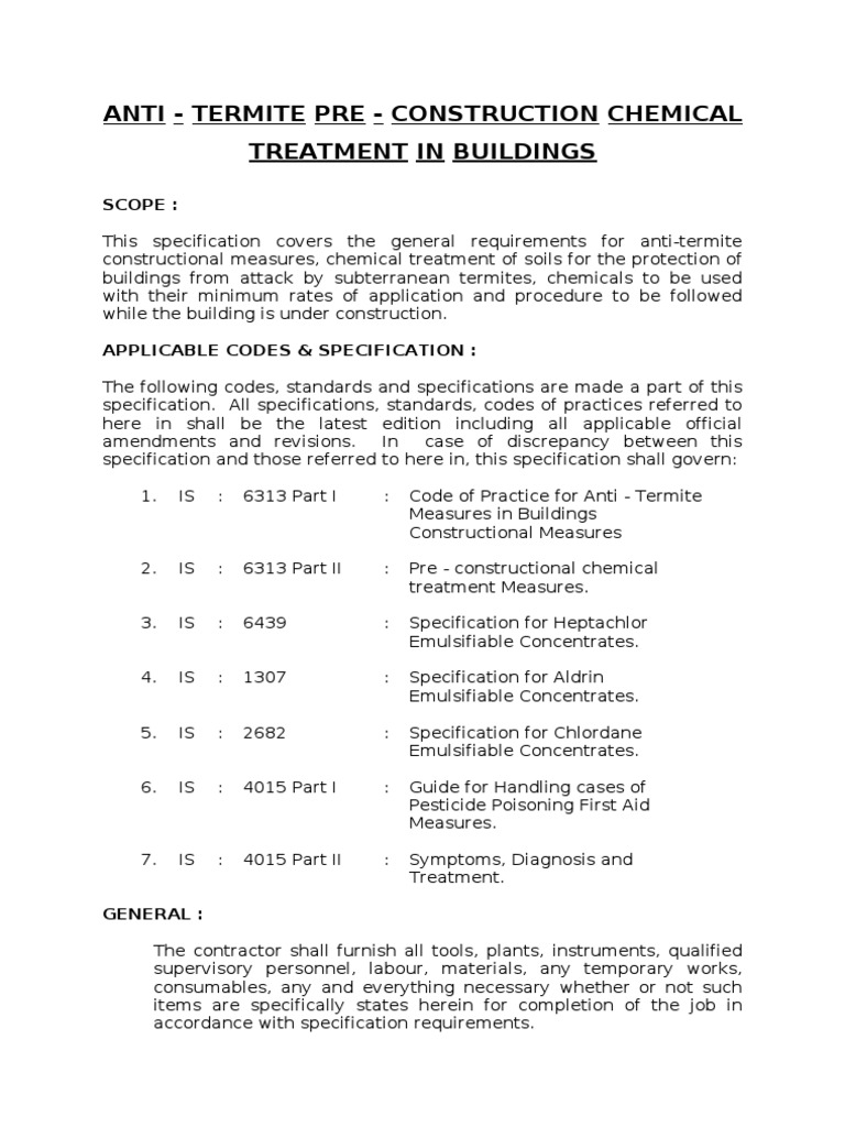 ANTI-TERMITE CHEMICAL TREATMENT FOR BUILDINGS | PDF | Soil ...