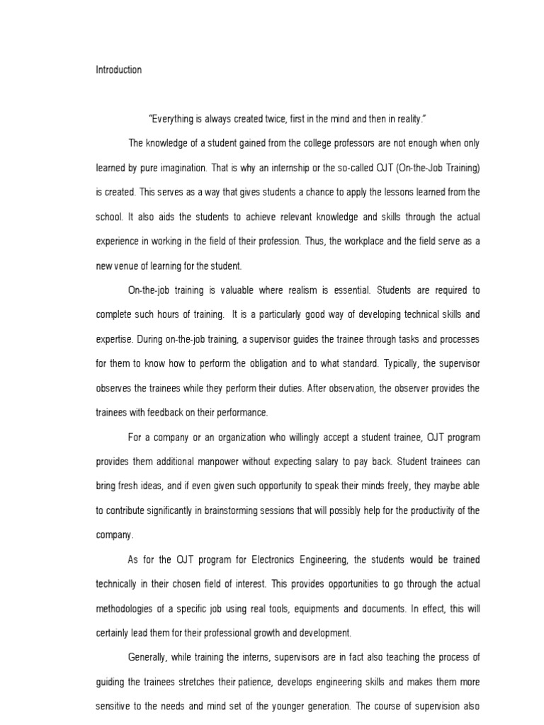 Introduction For OJT Narrative Report | Employment | Psychology