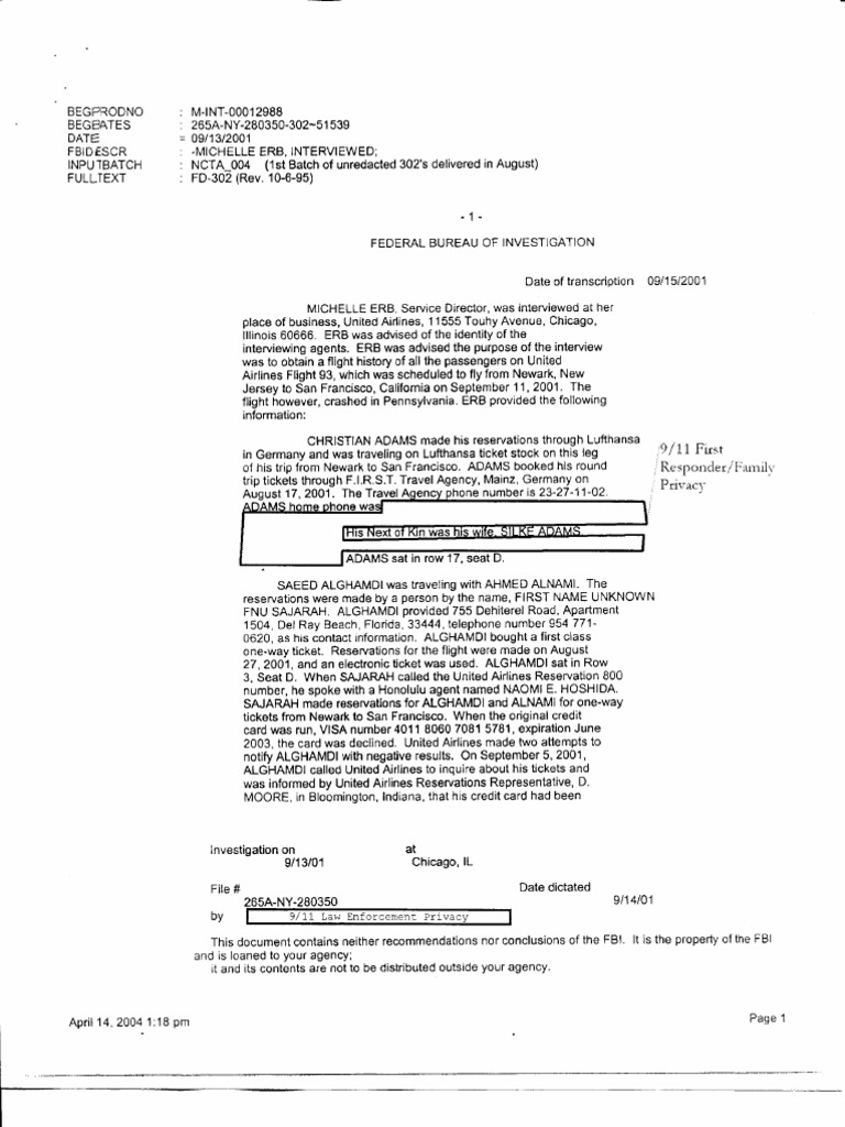 T7 B17 FBI 302s of Interest Flight 93 FDR - Entire Contents | PDF ...