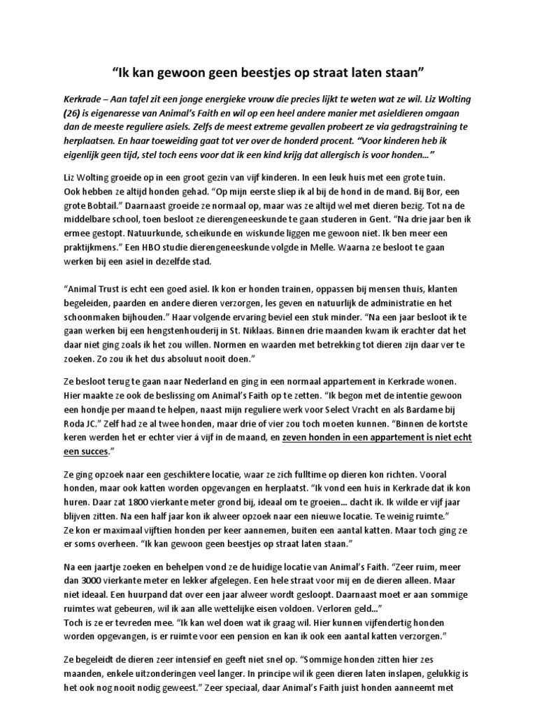 EERSTE VERSIE Interview Animal's Faith | PDF