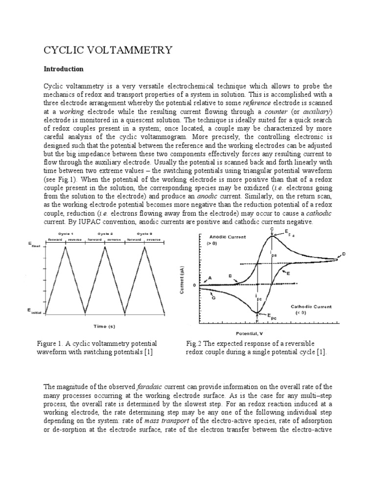 Cyclic Voltammetry | PDF | Redox | Electrochemistry