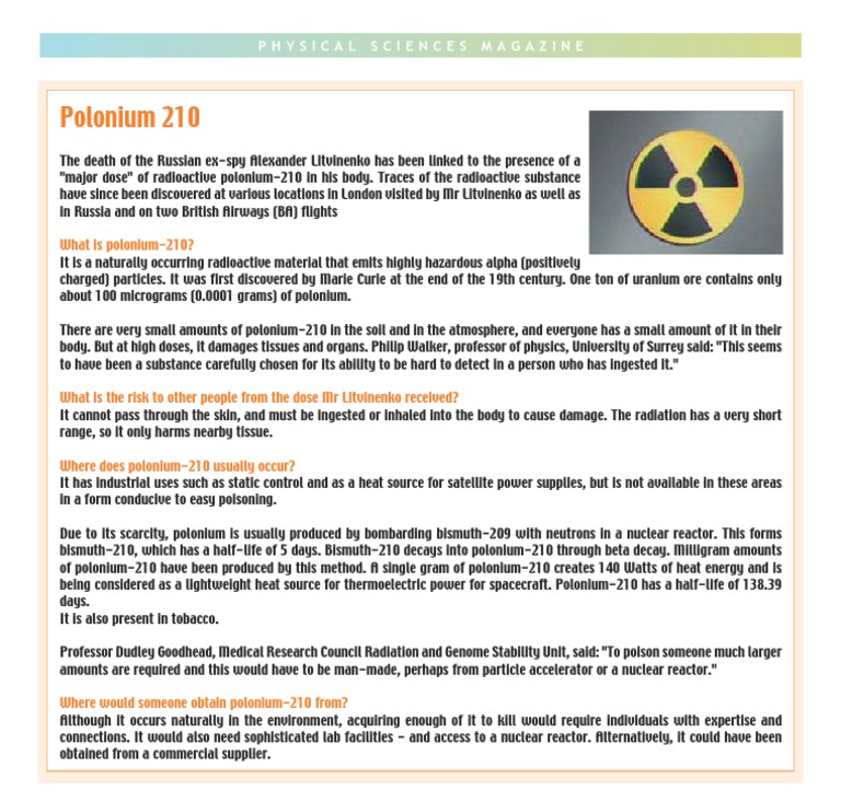 Polonium 210 | Radioactive Decay | Sets Of Chemical Elements