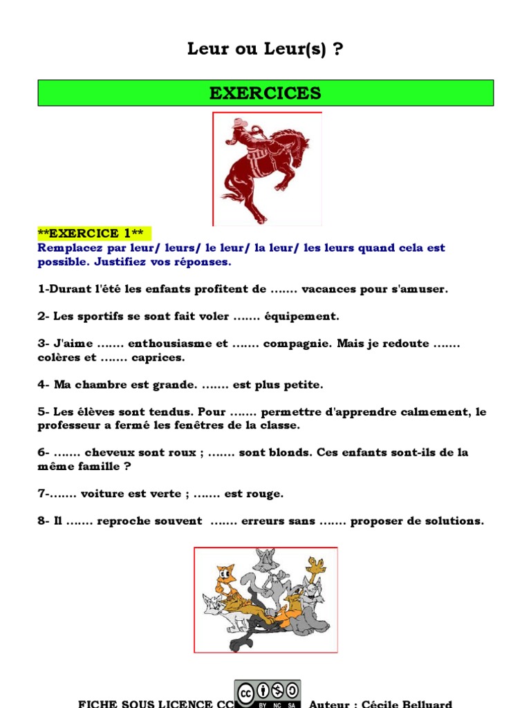 Exercices sur "leur" et "leurs" | PDF | Nombre grammatical | Onomastique