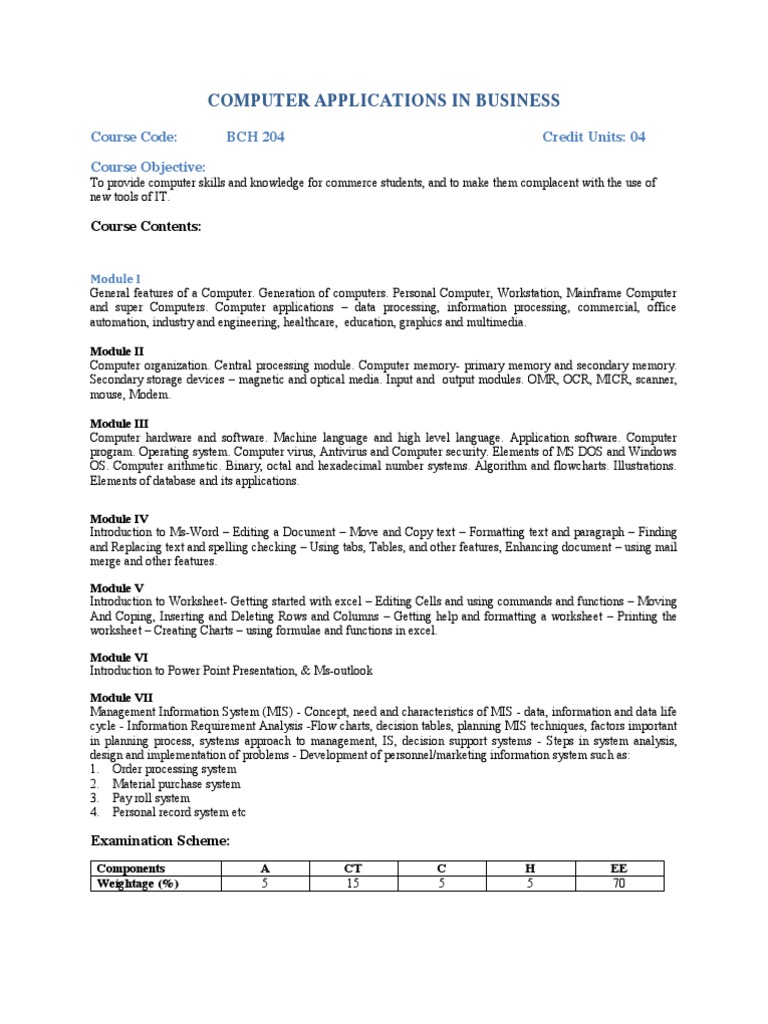 Computer Application Syllabus | PDF | Microsoft Excel | Computer Data Storage