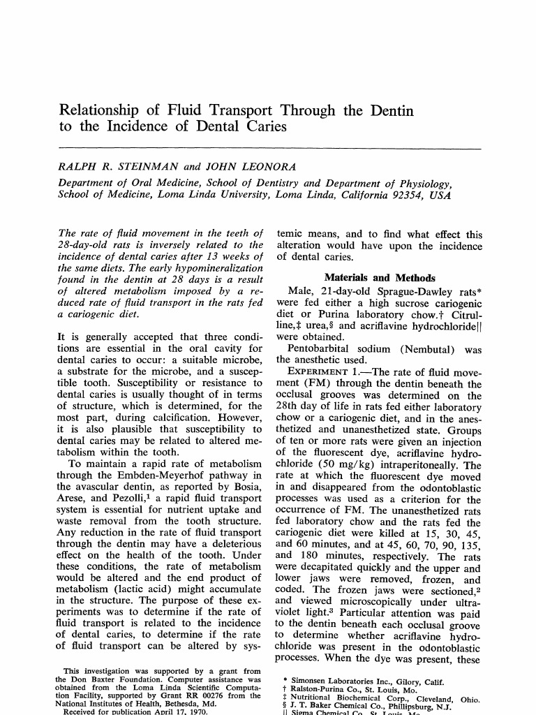 Dentinal Fluid Transport | PDF | Dentistry | Medicine