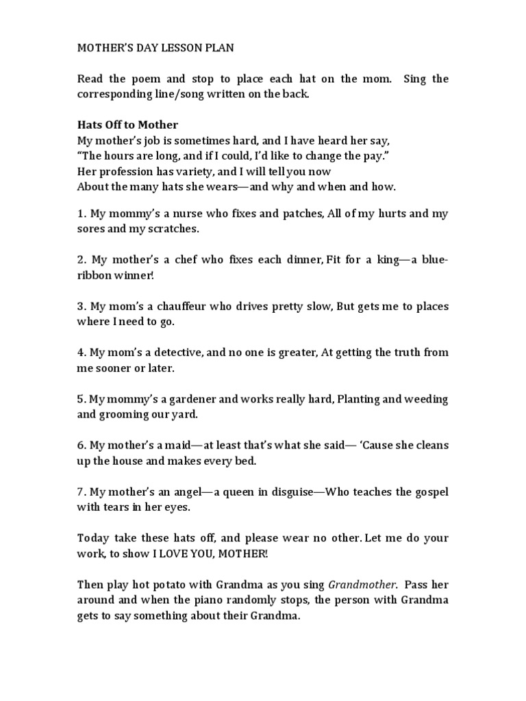 Mother's Day Lesson Plan | PDF