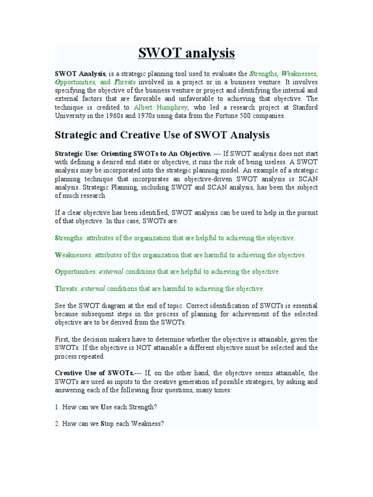 Lecture SWOT Analysis 265 | PDF | Swot Analysis | Strategic Management