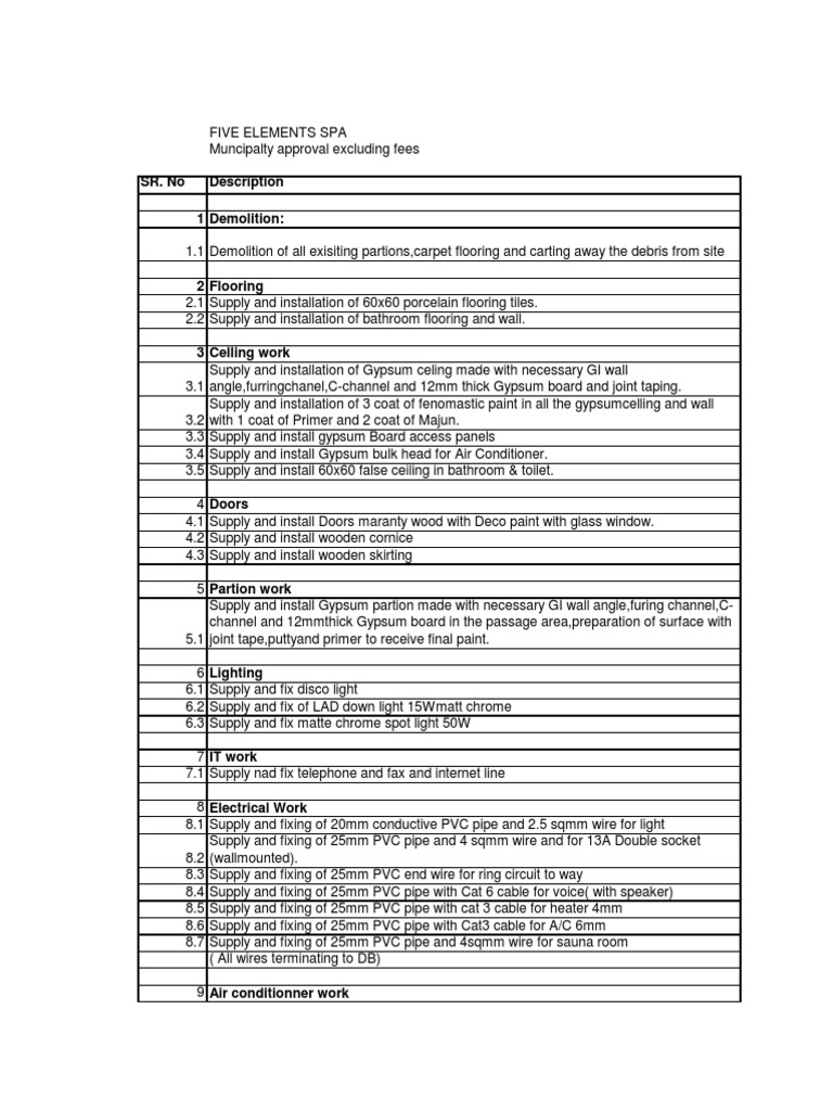 Scope of Work For SPA | PDF | Ceiling | Bathroom