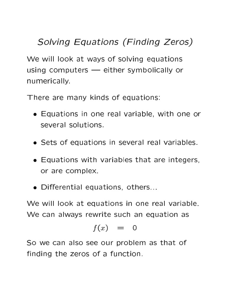 Solving Equations (Finding Zeros) | PDF | Numerical Analysis | Equations