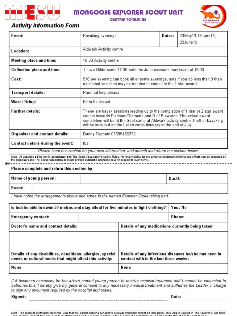 Kayak Form | PDF | Caregiver | Consent